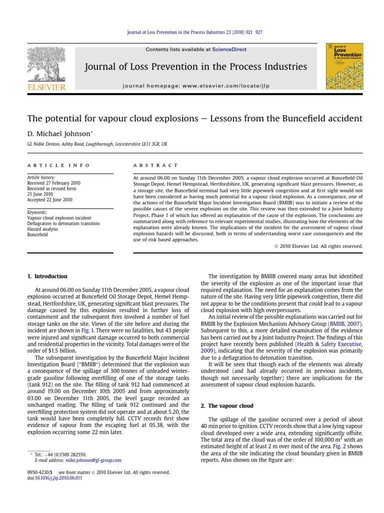 The Potential For Vapour Cloud Explosions e Lessons From The Buncefield ...