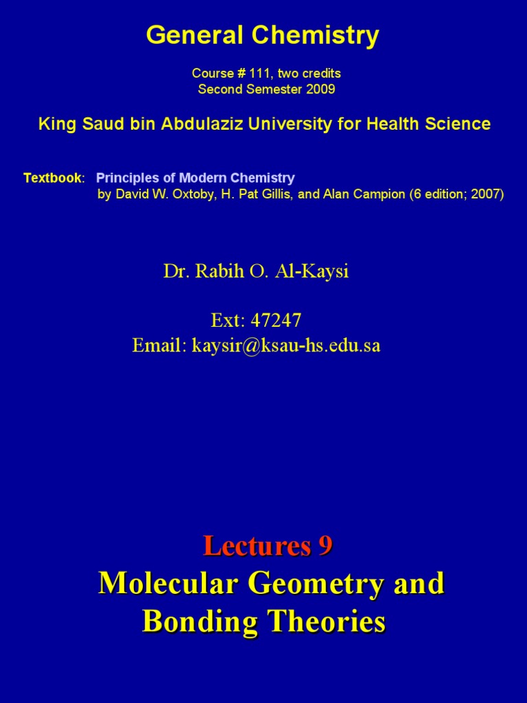 Lecture 9 - Molecular Geometry and Bonding Theories | PDF | Molecular ...