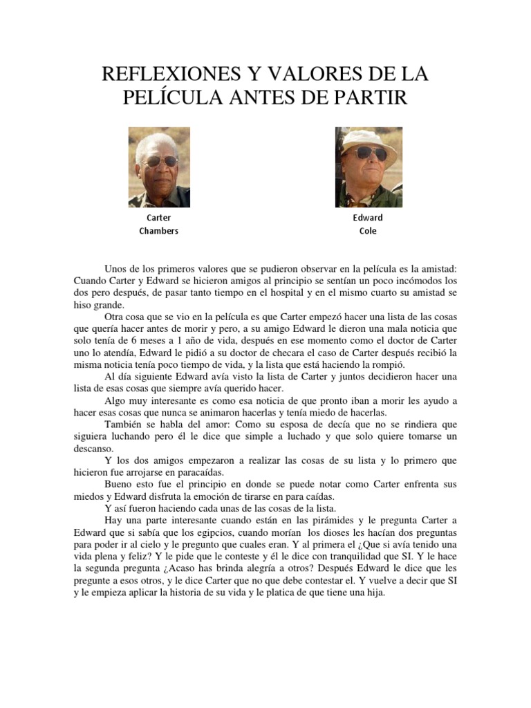 Reflexiones de "Antes de Partir" | PDF | Novela negra, policíaca y suspenso