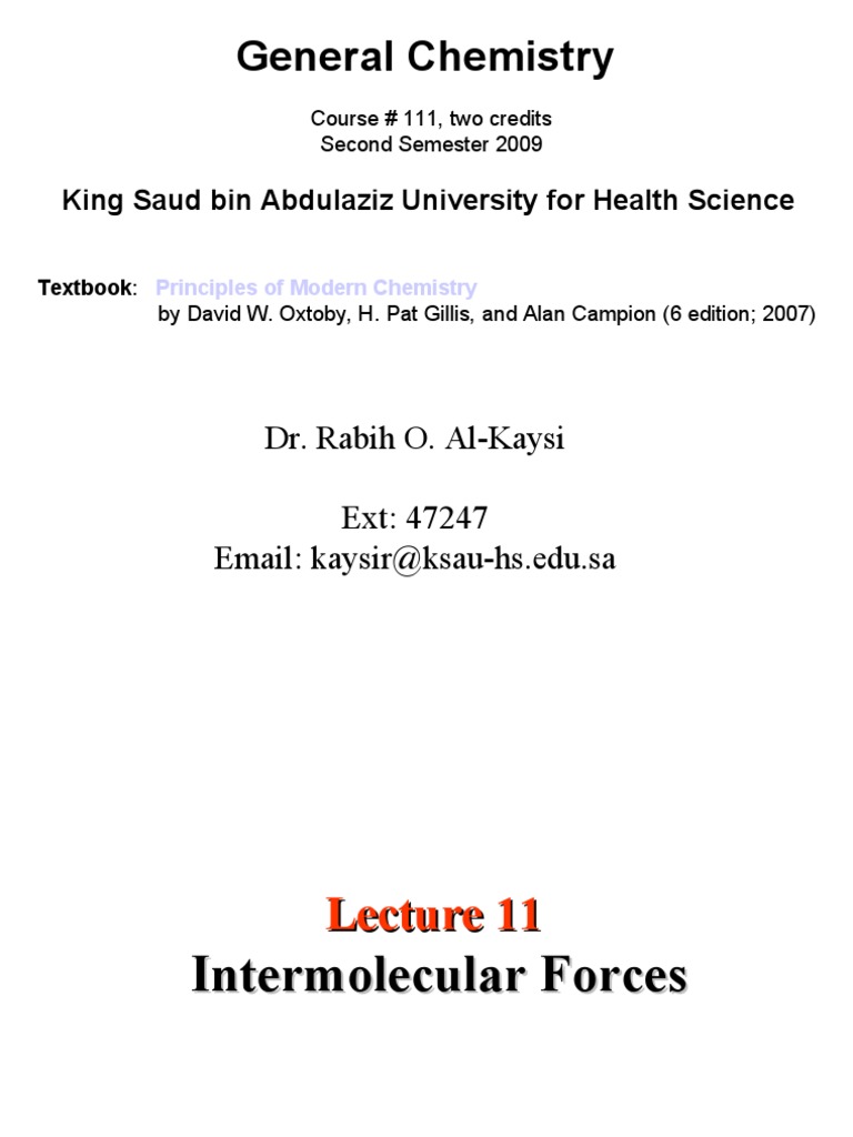 Intermolecular Forces in Chemistry | PDF | Intermolecular Force ...