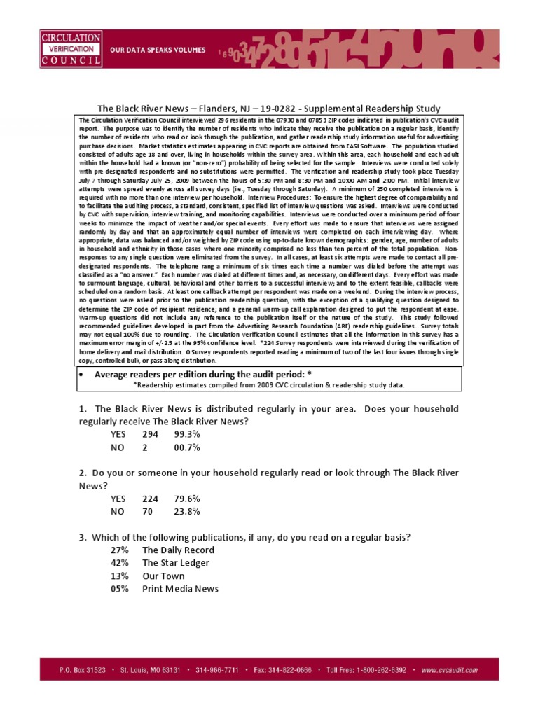 Black River News Readership Study | PDF | Newspaper Circulation | Survey Methodology