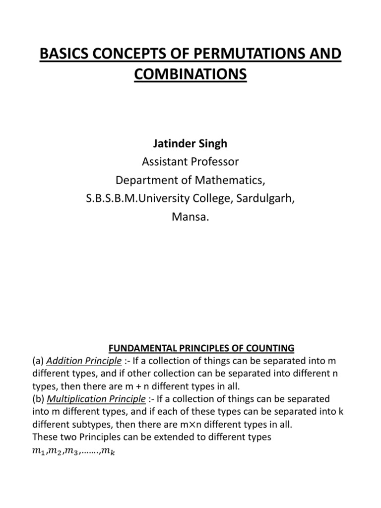 Basics of Permutations and Combinations | PDF | Permutation | Teaching ...