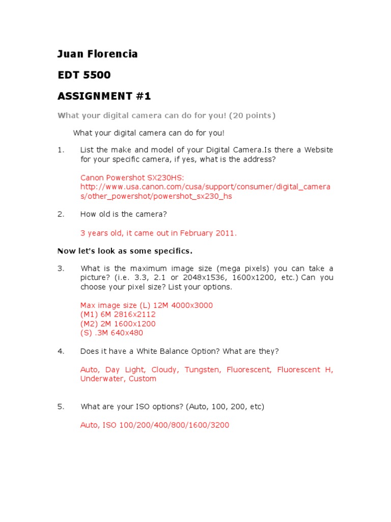 Edt 5500 - Assignment 1 | PDF | Secure Digital | Zoom Lens