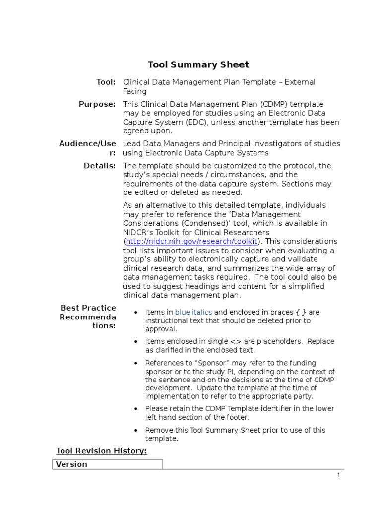 Tool Summary Sheet: Blue Italics | PDF | Clinical Trial | Databases