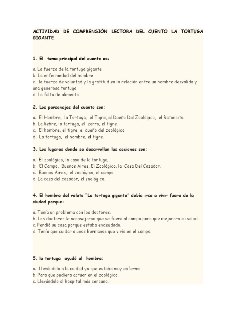 Comprension La Tortuga Gigante | PDF | Ciencias sociales | Ciencia y ...
