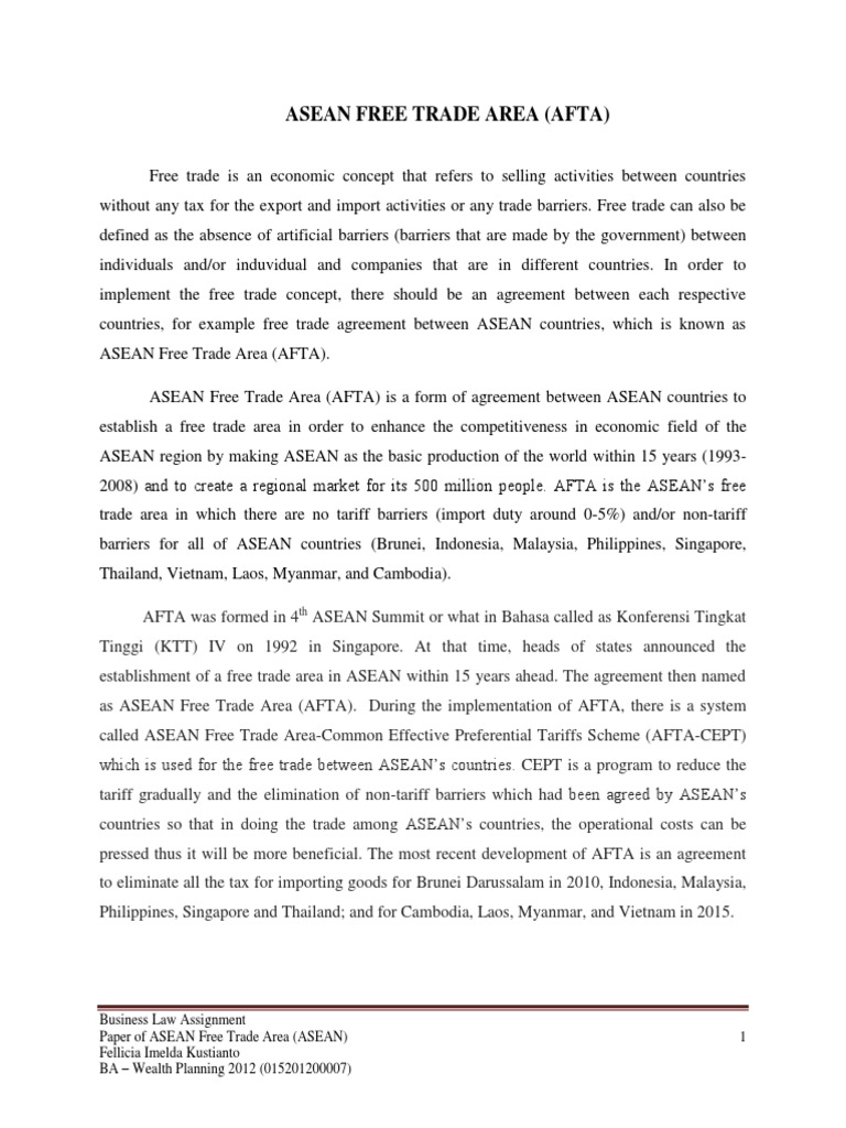 Asean Free Trade Area (Afta) | PDF | Asean Free Trade Area ...