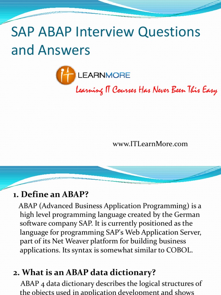 SAP ABAP Interview Questions and Answers: Learning IT Courses Has Never Been This Easy | PDF ...