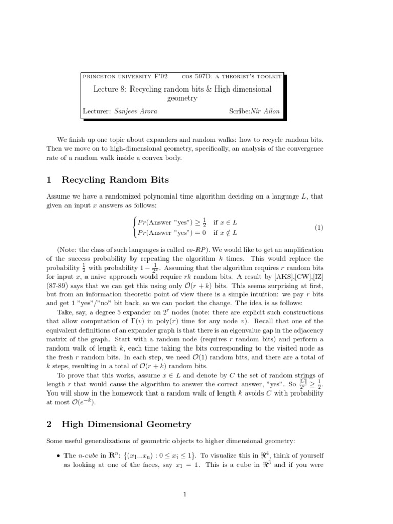 Theorist's Toolkit Lecture 8: High Dimensional Geometry and Geometric ...