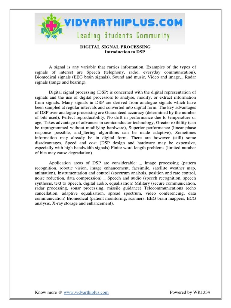 DSP U1 LN | Download Free PDF | Discrete Fourier Transform | Digital Signal Processing