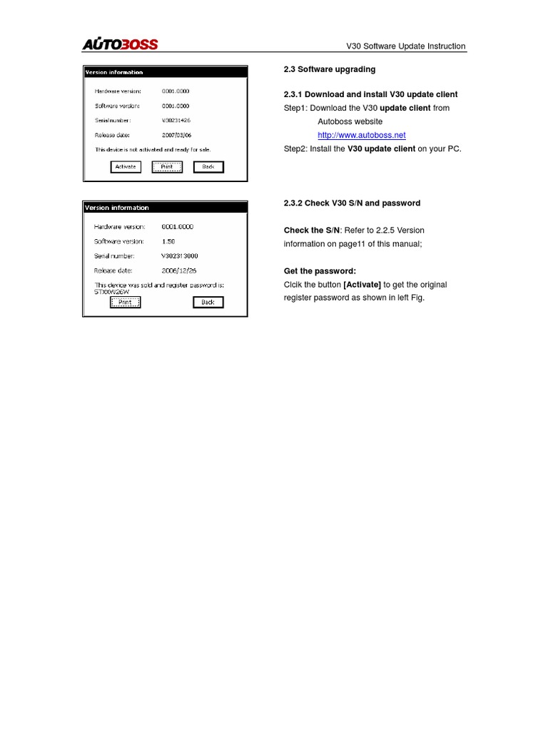 Autoboss V30 Update Instructions | PDF | Button (Computing) | Password