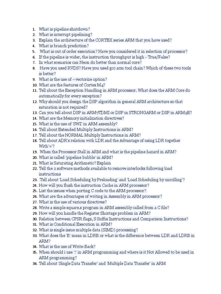 ARM Architecture Interview Questions | PDF | Arm Architecture | Digital ...