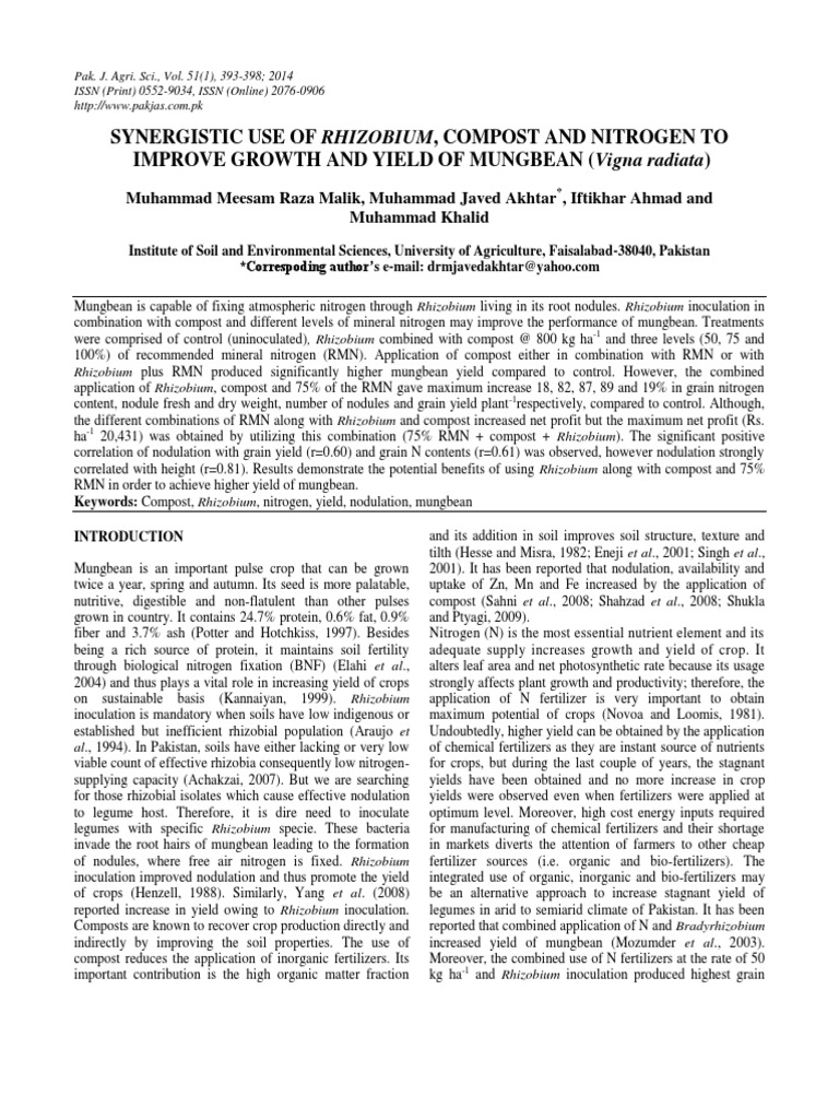 Synergistic Use of Rhizobium, Compost and Nitrogen To Improve Growth ...