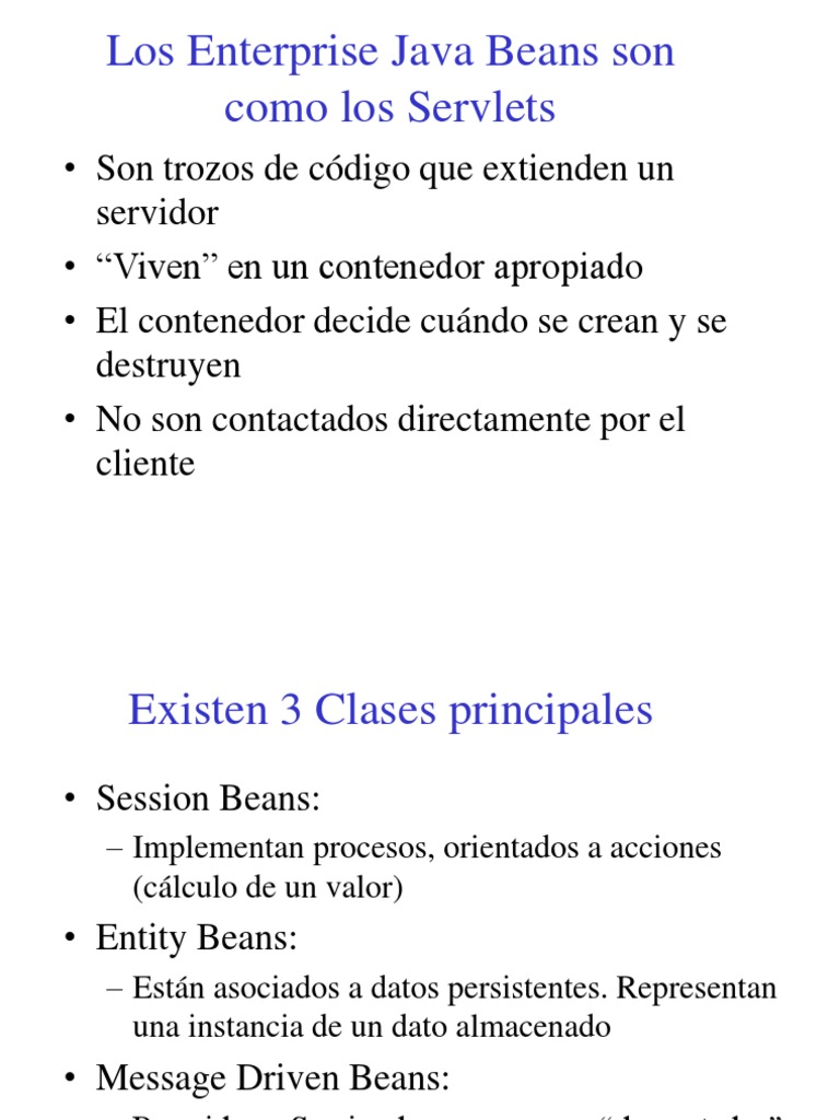Los Enterprise Java Beans Son Como Los Servlets | PDF | Enterprise Java Beans | Java (lenguaje ...