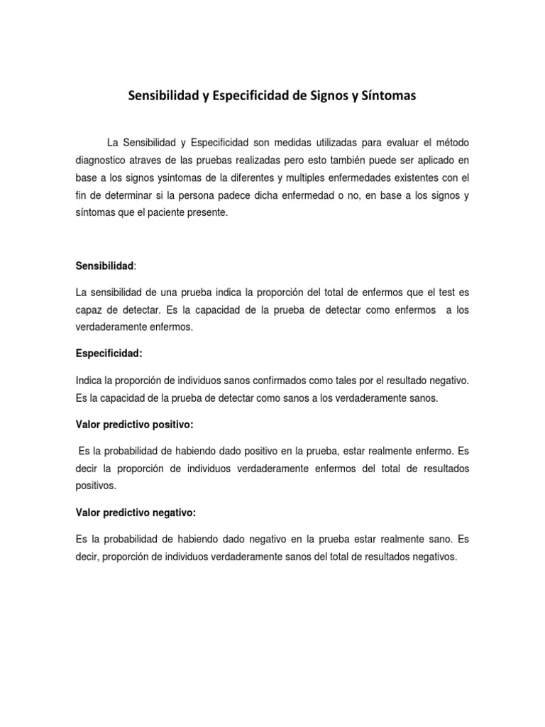 Sensibilidad y Especificidad en Diagnóstico Médico | PDF | Diagnostico ...