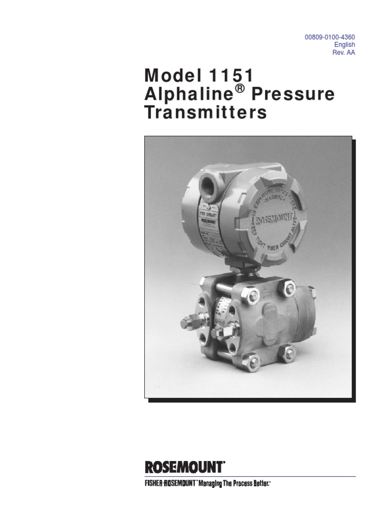 Model 1151 Alphaline Pressure Transmitters: 00809-0100-4360 English Rev ...