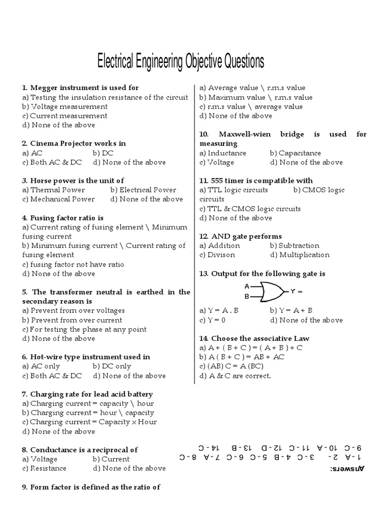 Electrical Engineering Quiz Questions | PDF