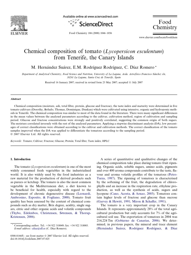 Tomato Chemical Composition | Fructose | Tomato