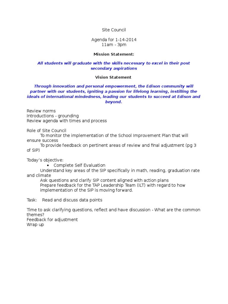Site Council Agenda 1-14-2014 | PDF | Career & Growth | Art