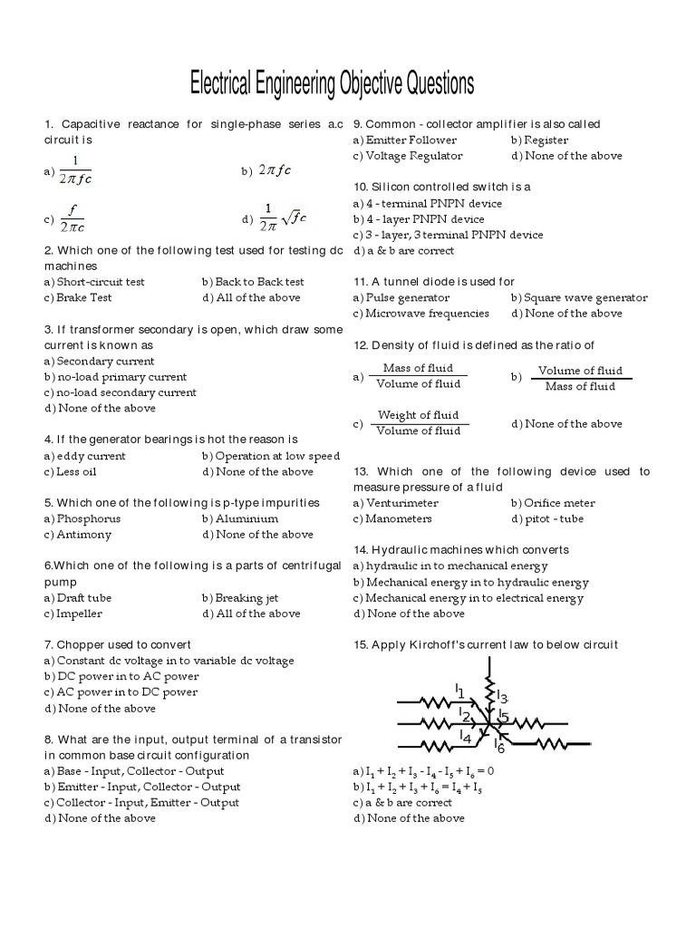 Electrical Engineering Objective Questions 1 | PDF