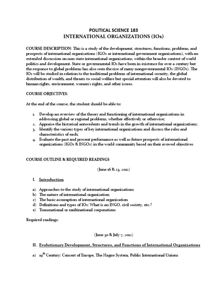 International Organizations Course Overview | PDF | Non Governmental ...