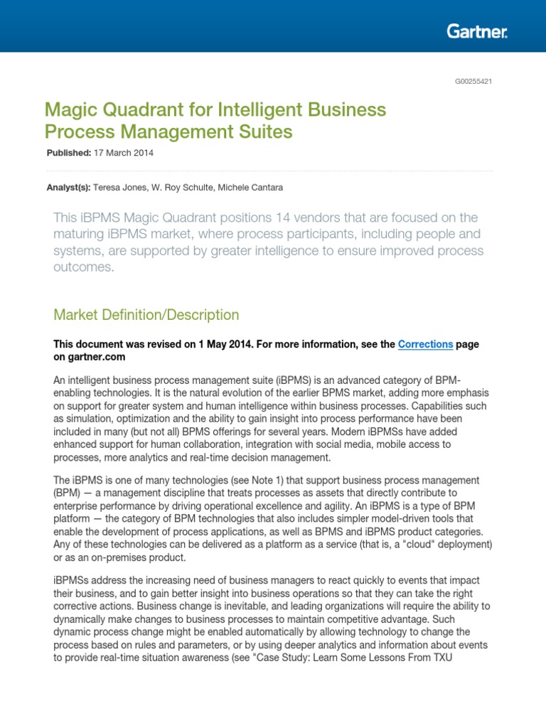 Magic Quadrant For Intellige 255421 | PDF | Business Process Management ...
