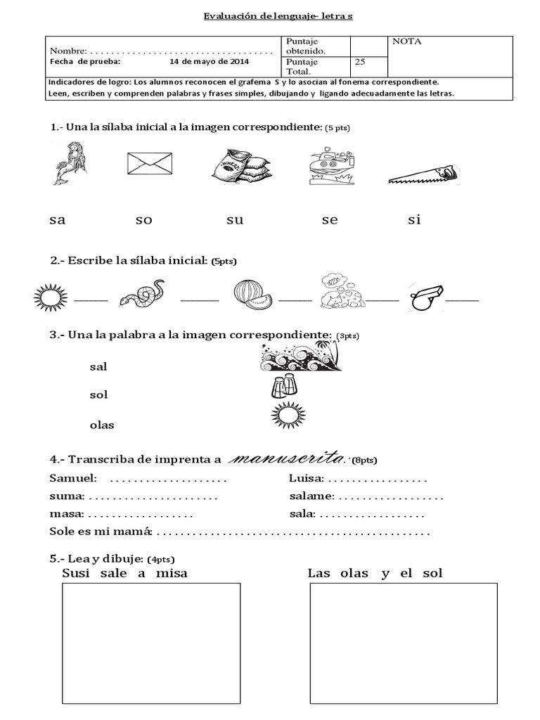 Evaluación Letra S | PDF