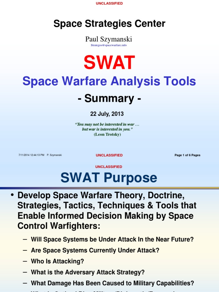 Space Policy SWAT Summary 13 Unclassified | PDF | Satellite ...
