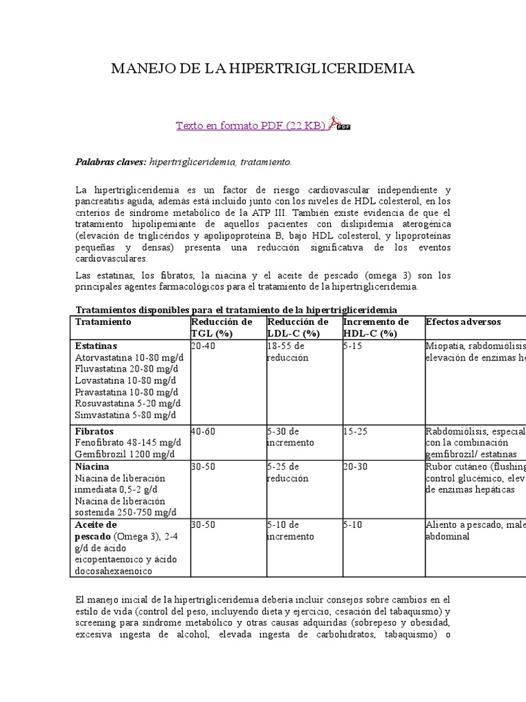 Manejo de La Hipertrigliceridemia | PDF | Estatinas | Enfermedades y ...