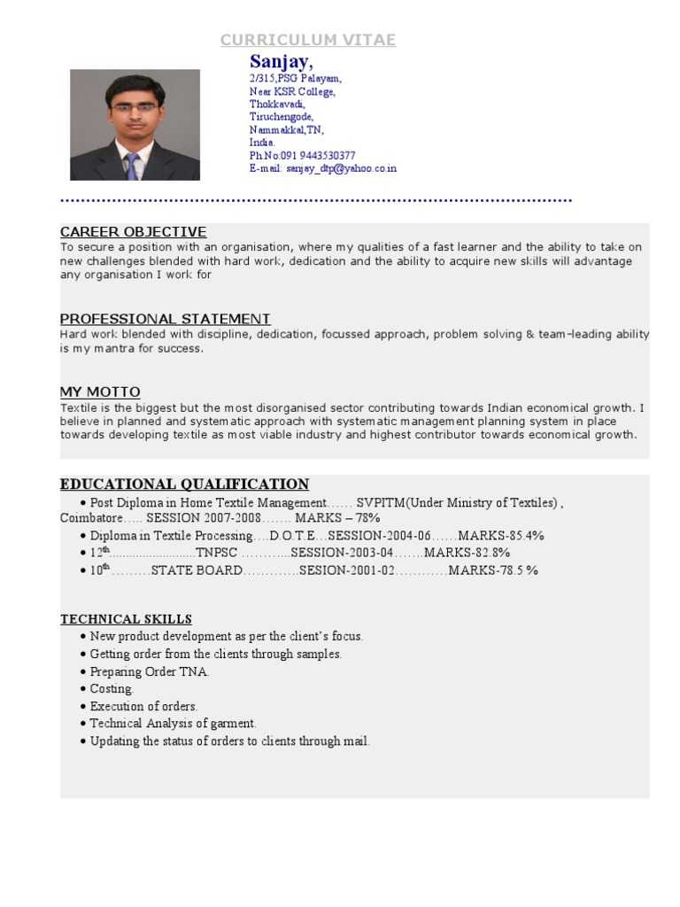 Resume of Sanjay | PDF | Behavior Modification | Learning