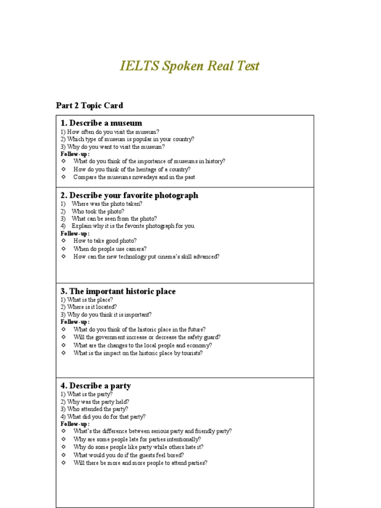 Topic Card Speaking Ielts | PDF | Photograph | Advertising