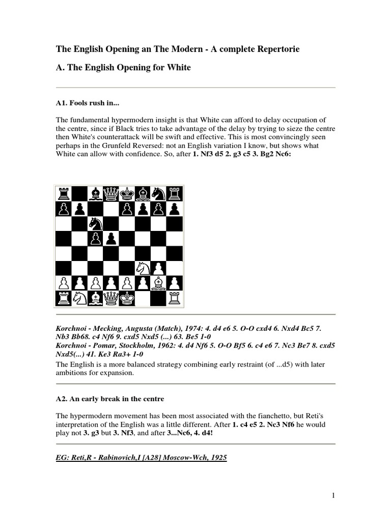 The English Opening An The Modern - A Complete Repertorie A. The ...
