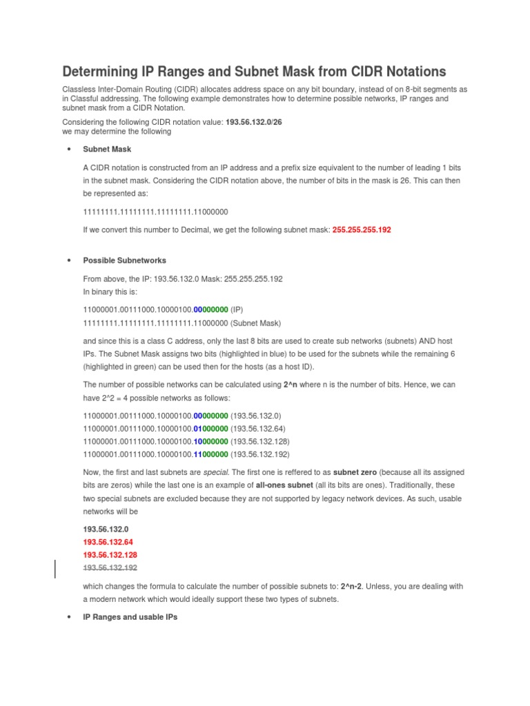 Determining IP Ranges and Subnet Mask From CIDR Notations | Download ...