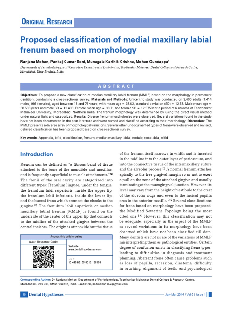 Proposed Classification of Medial Maxillary Labial Frenum Based On ...