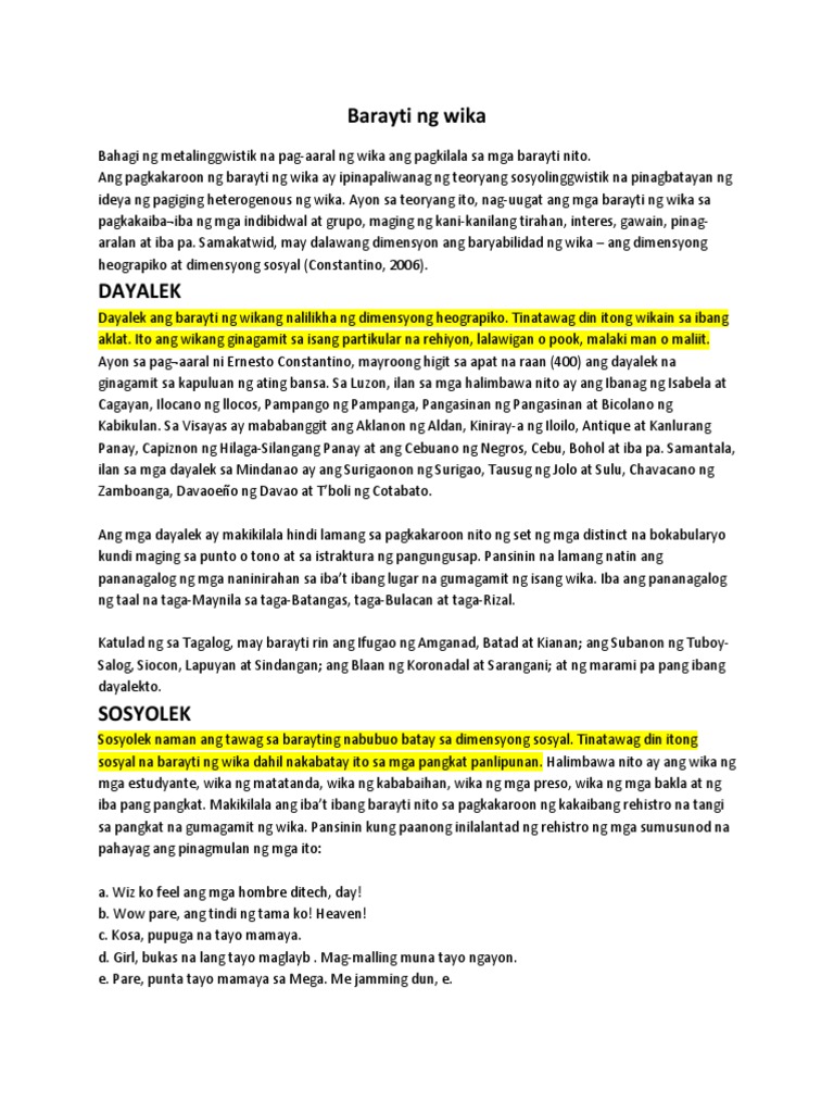 Barayti NG Wika | PDF