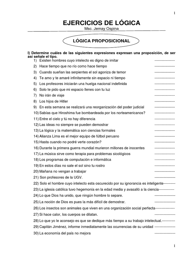Ejercicios de lógica proposicional: Formalización de enunciados y reconocimiento de fórmulas ...