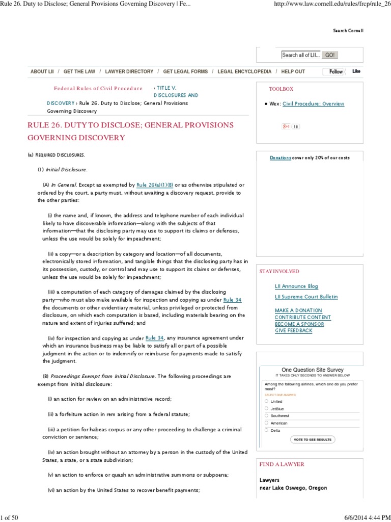 Rule 26 (F) X | PDF | Discovery (Law) | Deposition (Law)