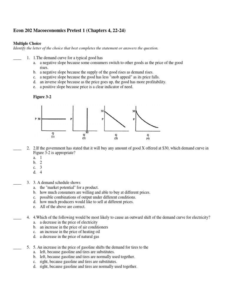 Econ 202 Pre-Test 1 Chapters (4, 22-24) | PDF | Demand Curve | Supply ...