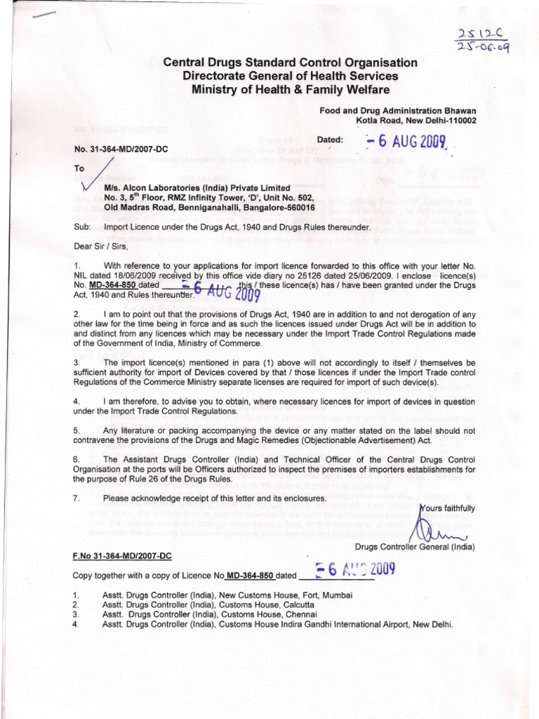 Alcon-IOLs Cork Ireland-Form 10 - Import License | PDF | License ...