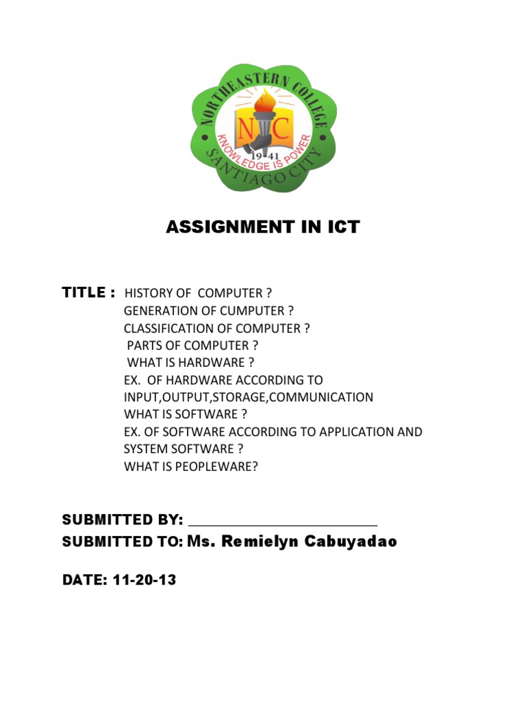 Assignment in Ict: Title: History of Computer ? | PDF | Computer ...