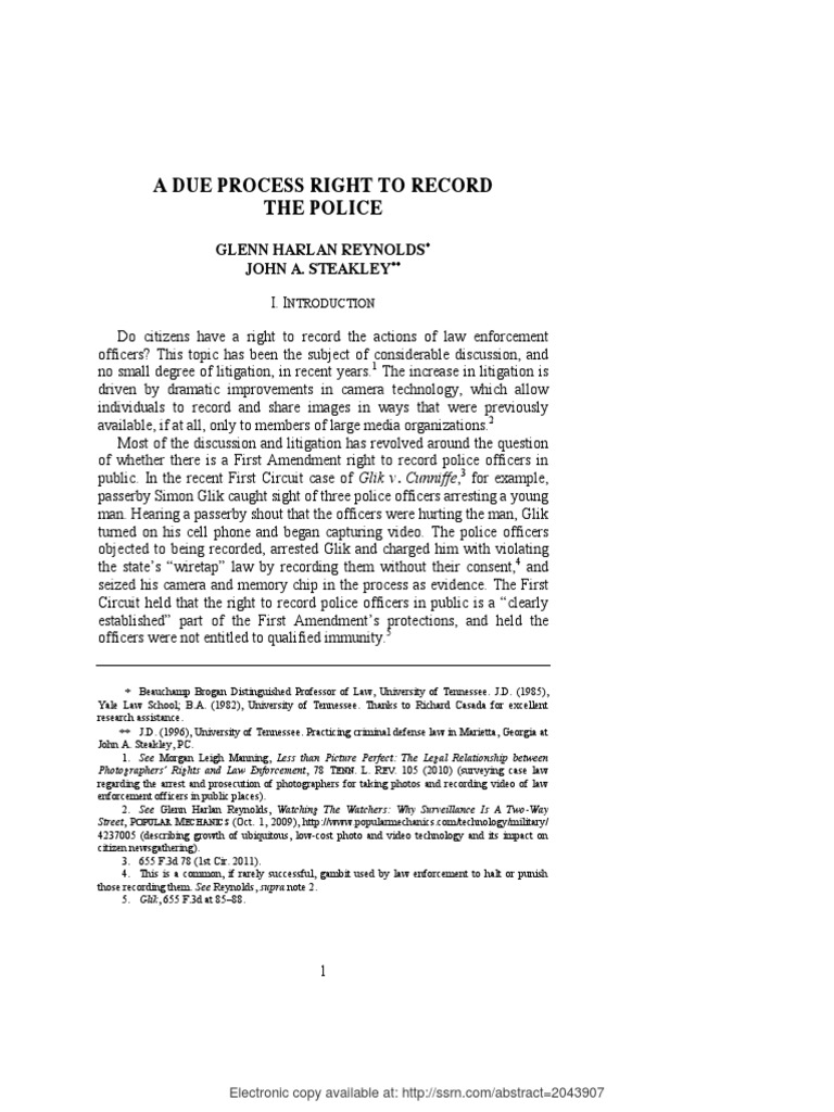 A Due Process Right To Record The Police - Reynolds Et Al - SSRN ...