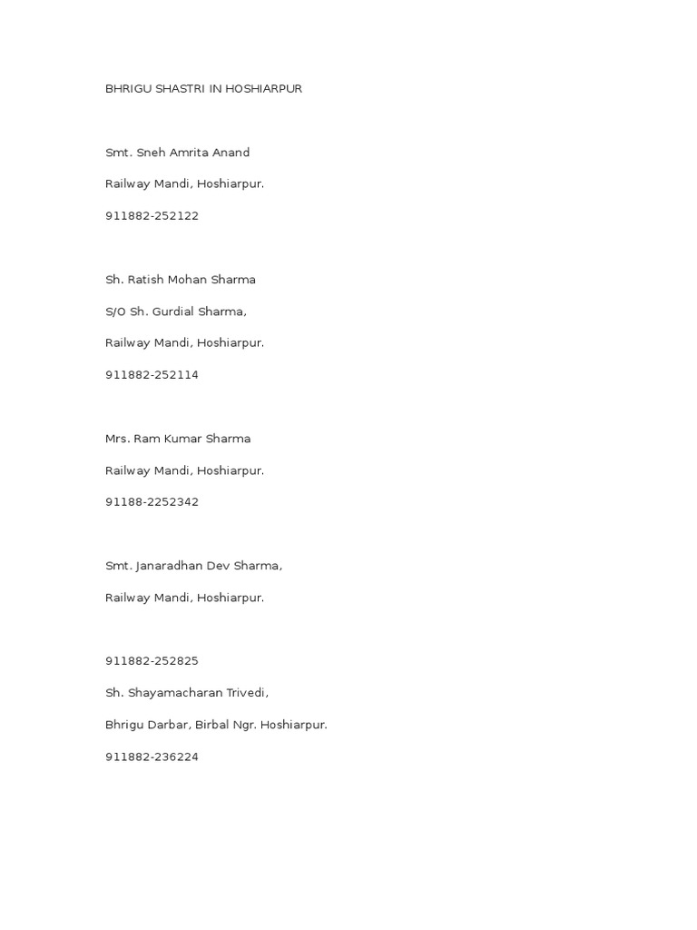 Bhrigu Shastri in Hoshiarpur | PDF