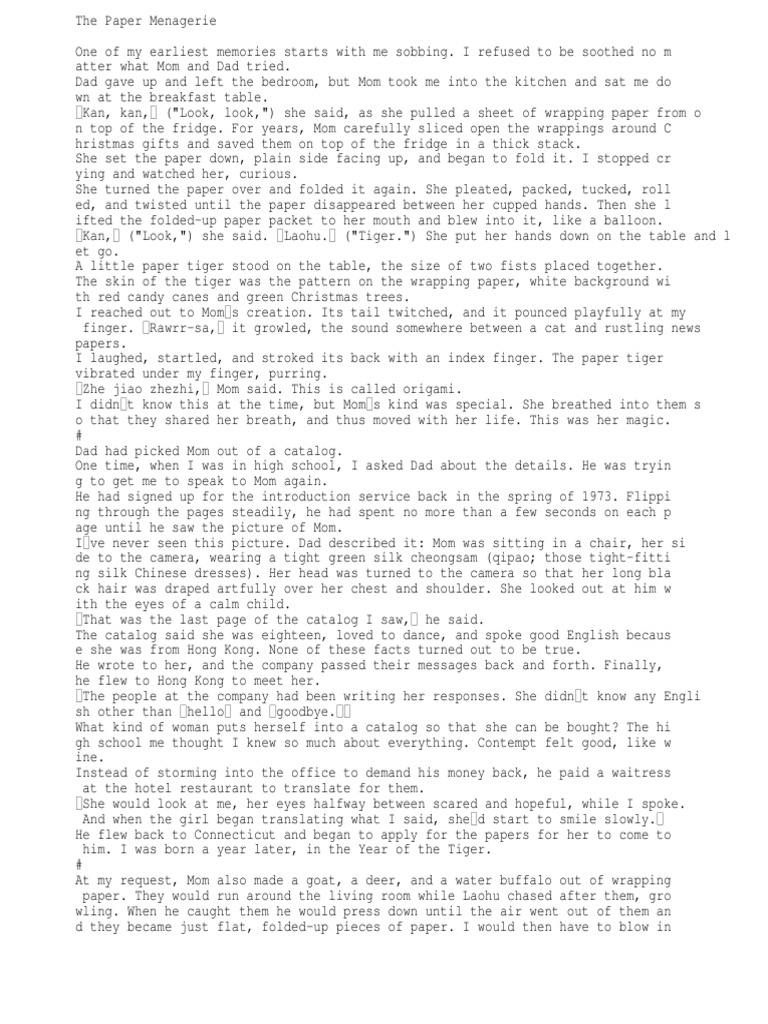 The Paper Menagerie | PDF | Leisure