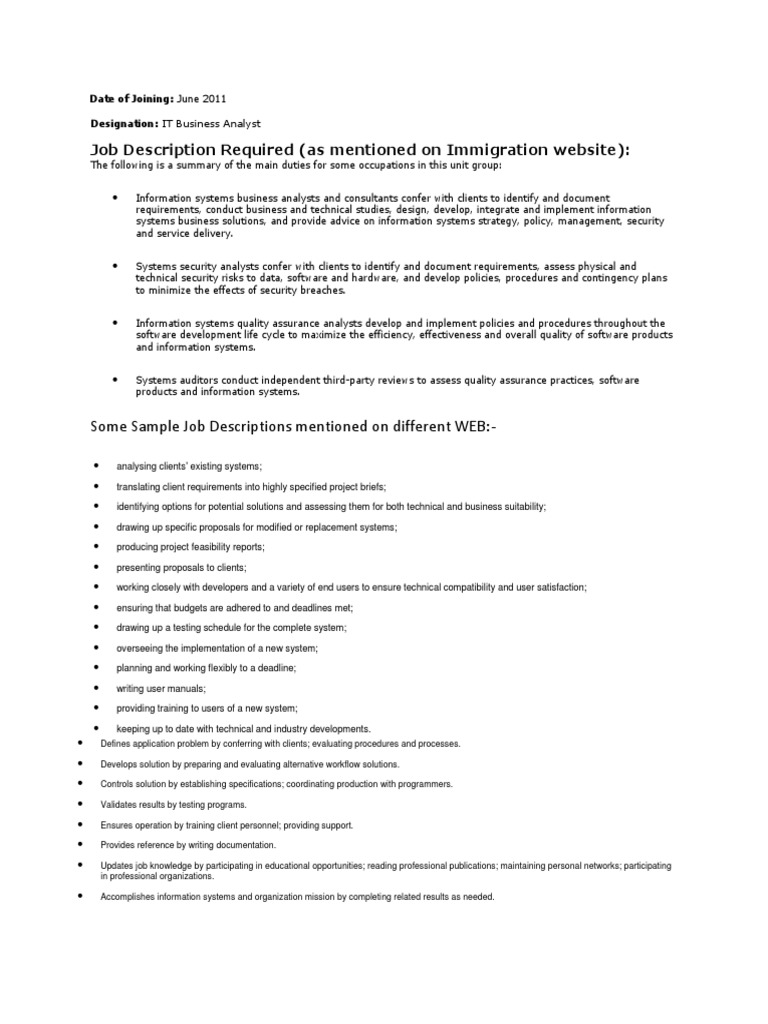 Job Description Required (As Mentioned On Immigration Website) | PDF ...