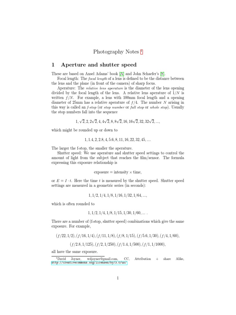Photography Lecture Notes | PDF | Aperture | Shutter Speed