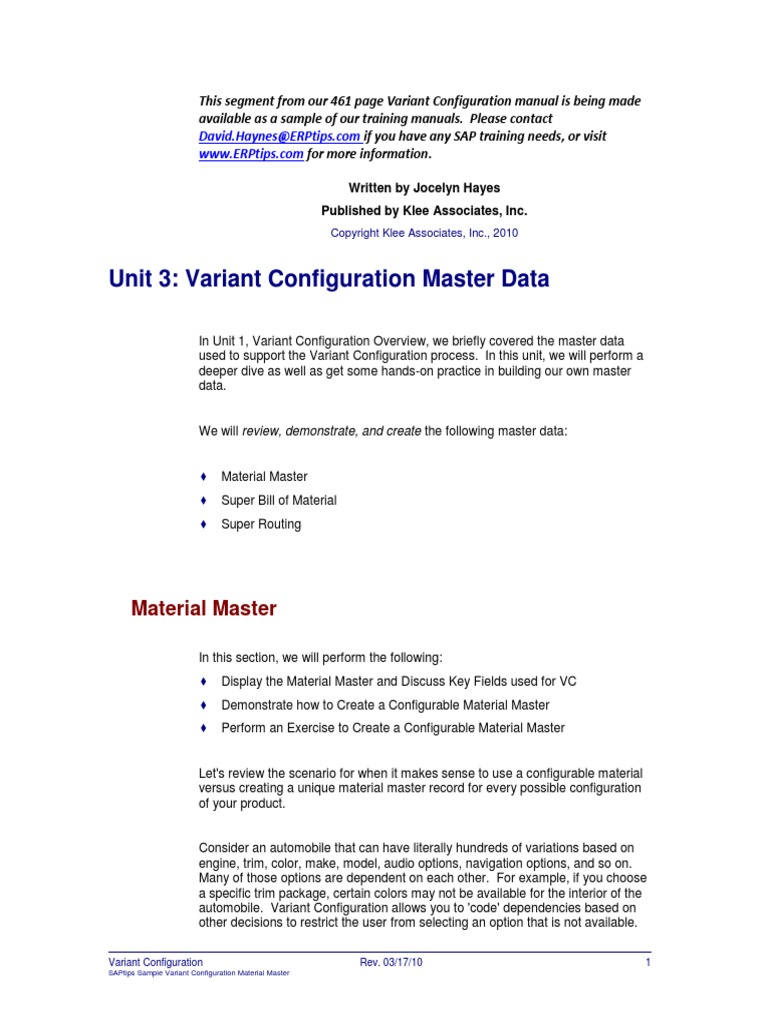 ERPtips SAP Training Manual SAMPLE CHAPTER From Variant Configuration ...