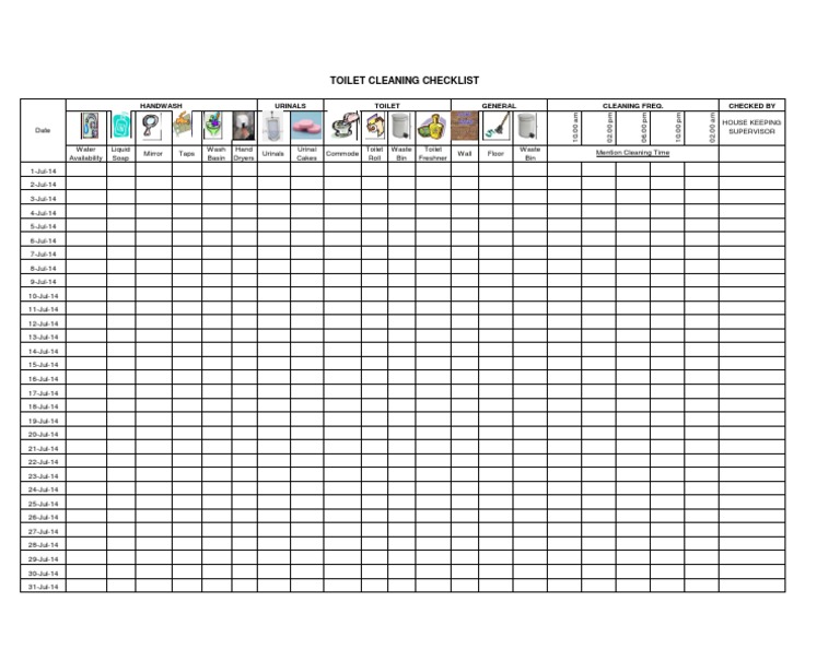 Toilet Cleaning Checklist Template | PDF | Social Science | Cooking ...