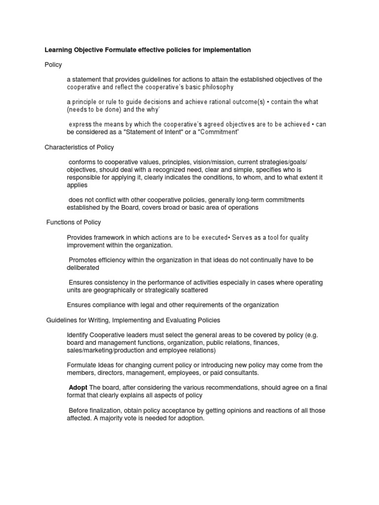 Formulation Policies | Board Of Directors | Goal