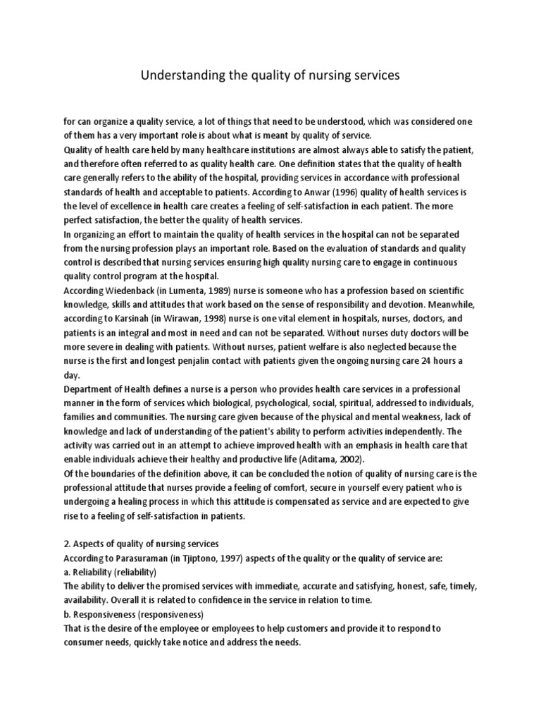 Understanding The Quality of Nursing Services | PDF