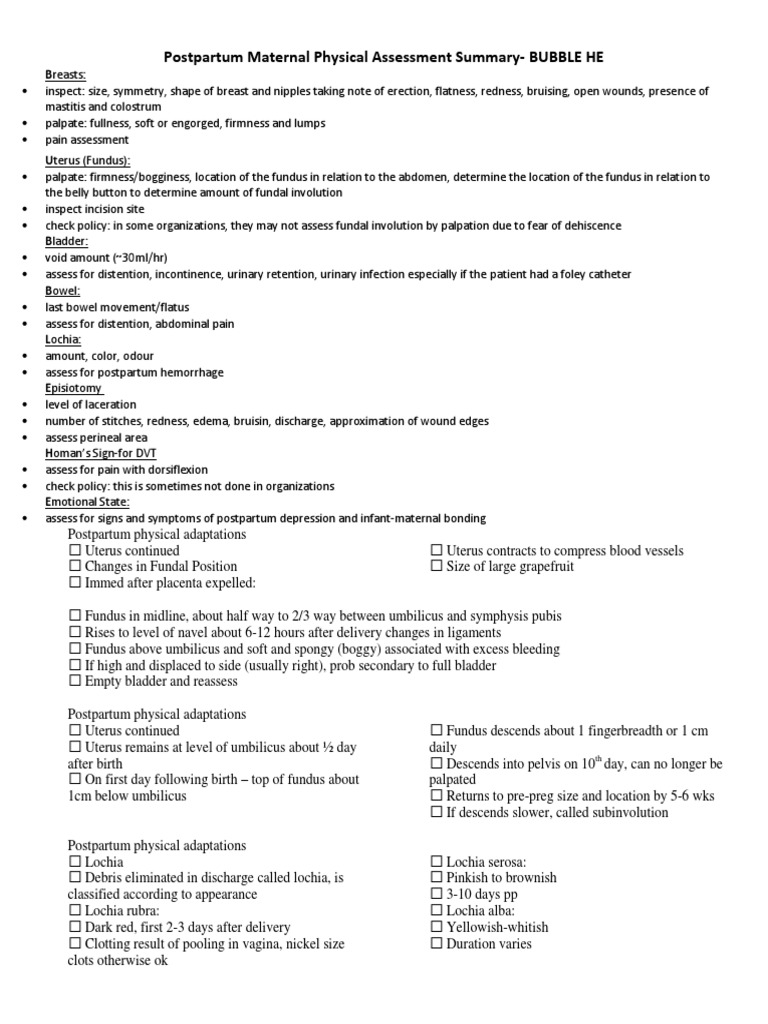 Postpartum Maternal Physical Assessment Summary.docx | Postpartum ...