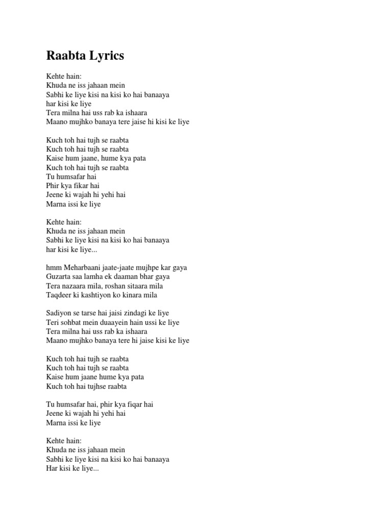 Raabta Lyrics | PDF | Language Arts & Discipline | Poetry